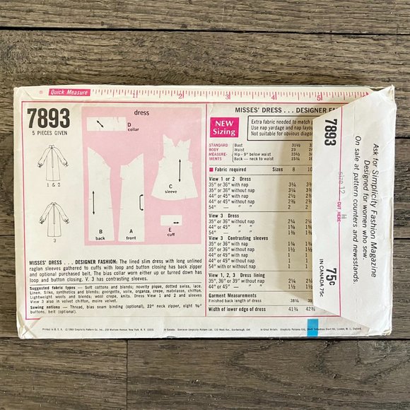 Simplicity | Other | 968 Simplicity 7893 Mod Dress Sewing Pattern 34 ...